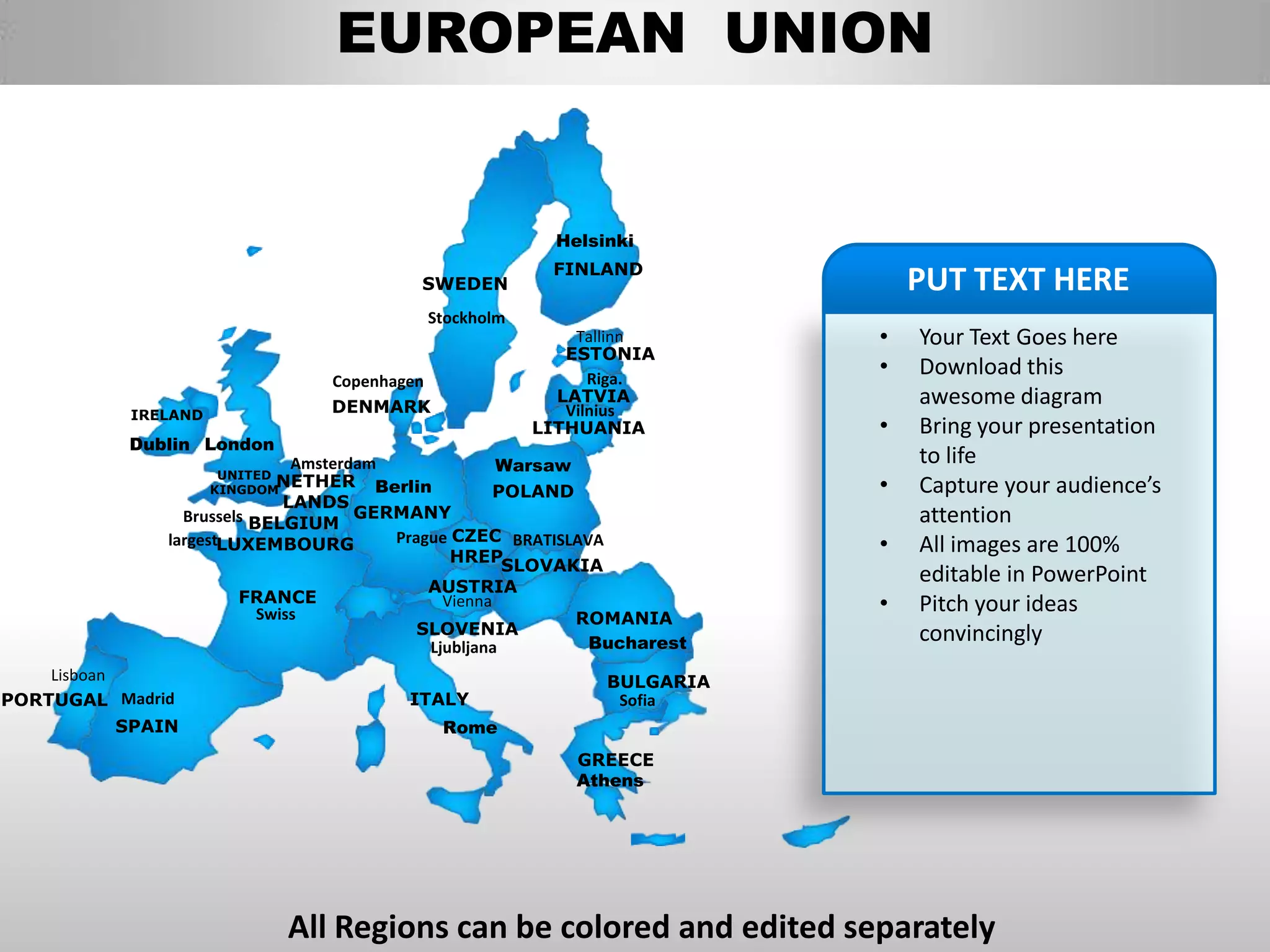 European union editable continent map with countries | PPTX