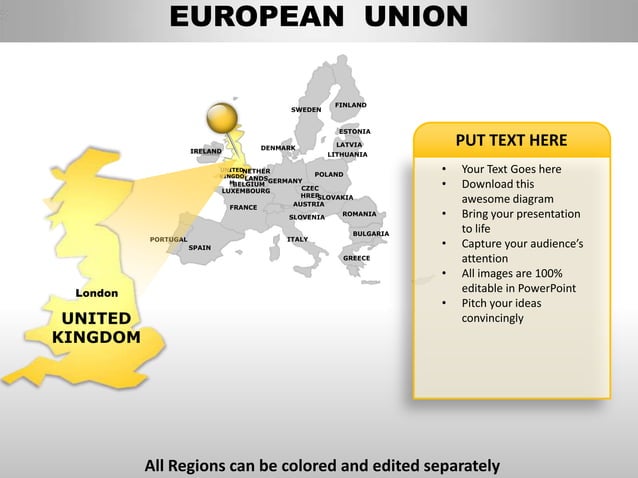 European union editable continent map with countries | PPTX