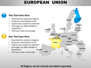European union editable continent map with countries | PPTX