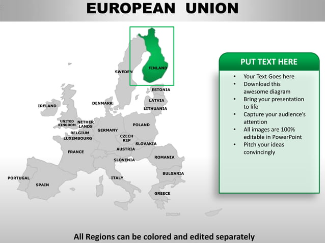 European union editable continent map with countries | PPTX