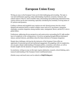European Union Essay. Marymount University | PDF