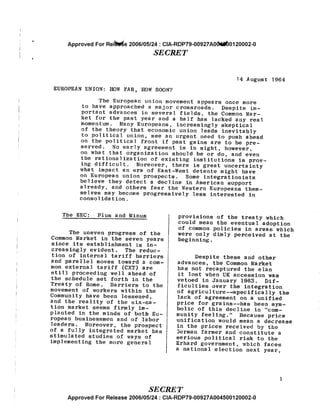 European Union: how far, how soon? - Special Report CIA 1964 | PDF