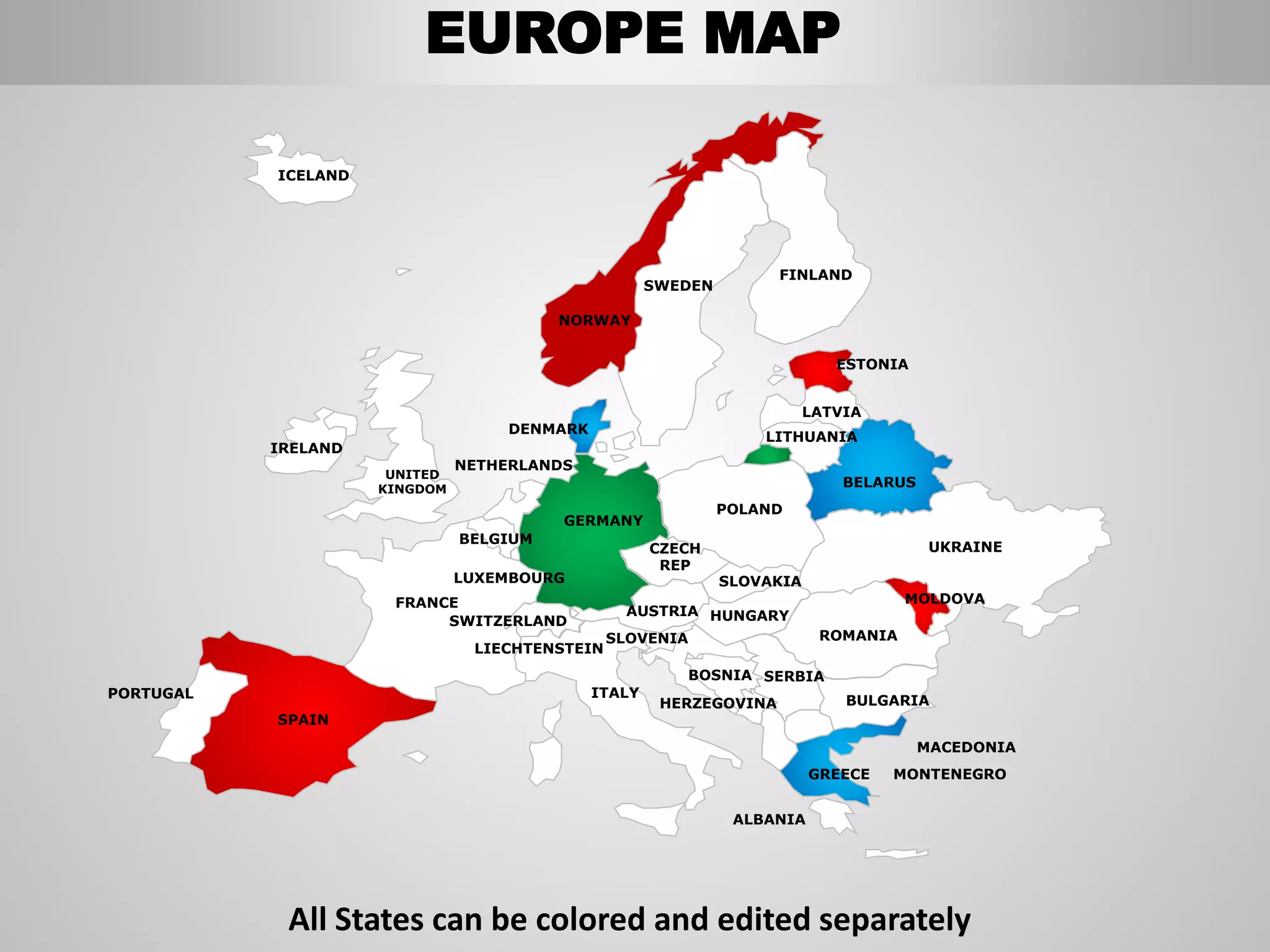 Europe editable continent map with countries | PPTX
