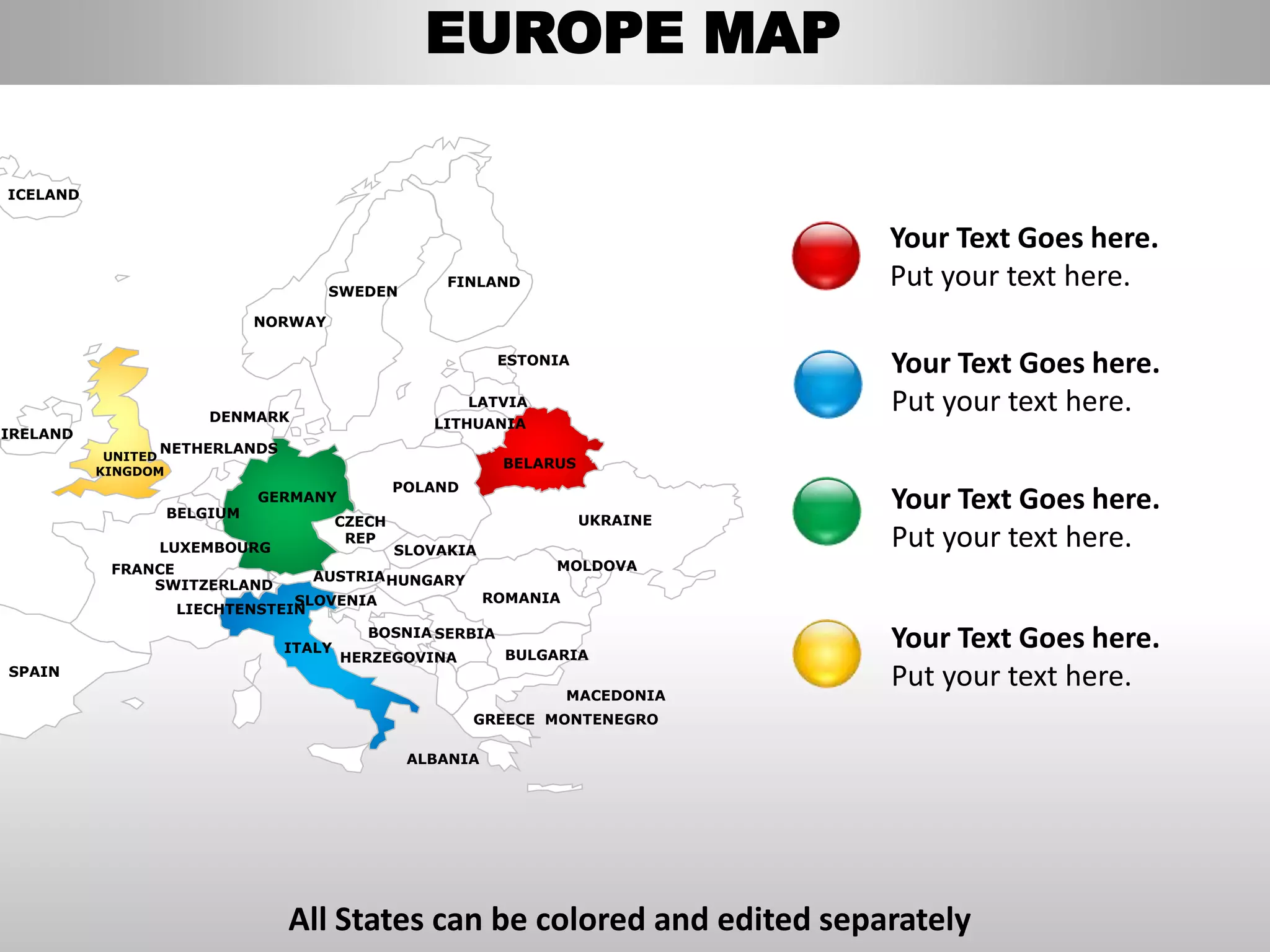 Europe editable continent map with countries | PPTX