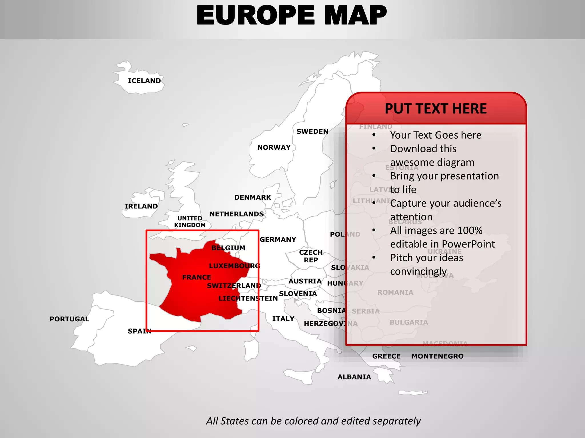 Europe editable continent map with countries | PPTX