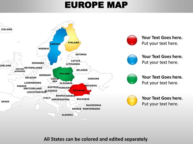 Europe editable continent map with countries | PPTX | Europe Travel ...
