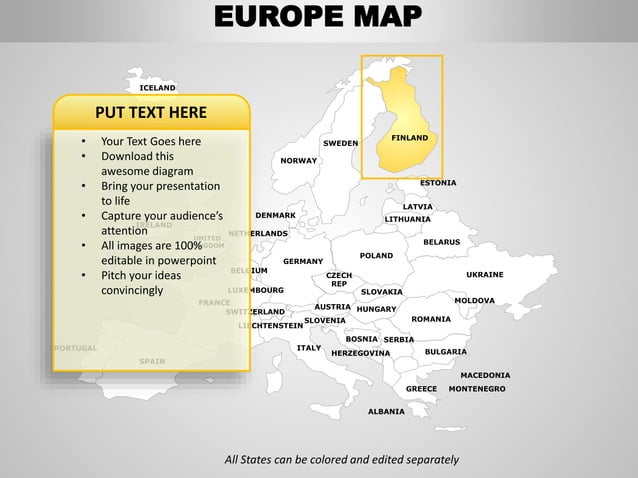 Europe editable continent map with countries | PPTX | Europe Travel ...