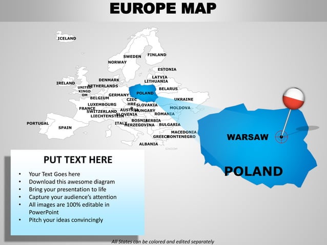Europe editable continent map with countries | PPTX | Europe Travel ...