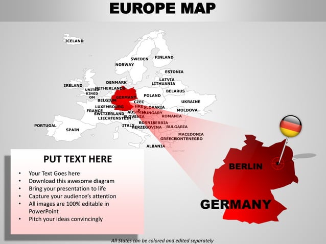 Europe editable continent map with countries | PPTX | Europe Travel ...