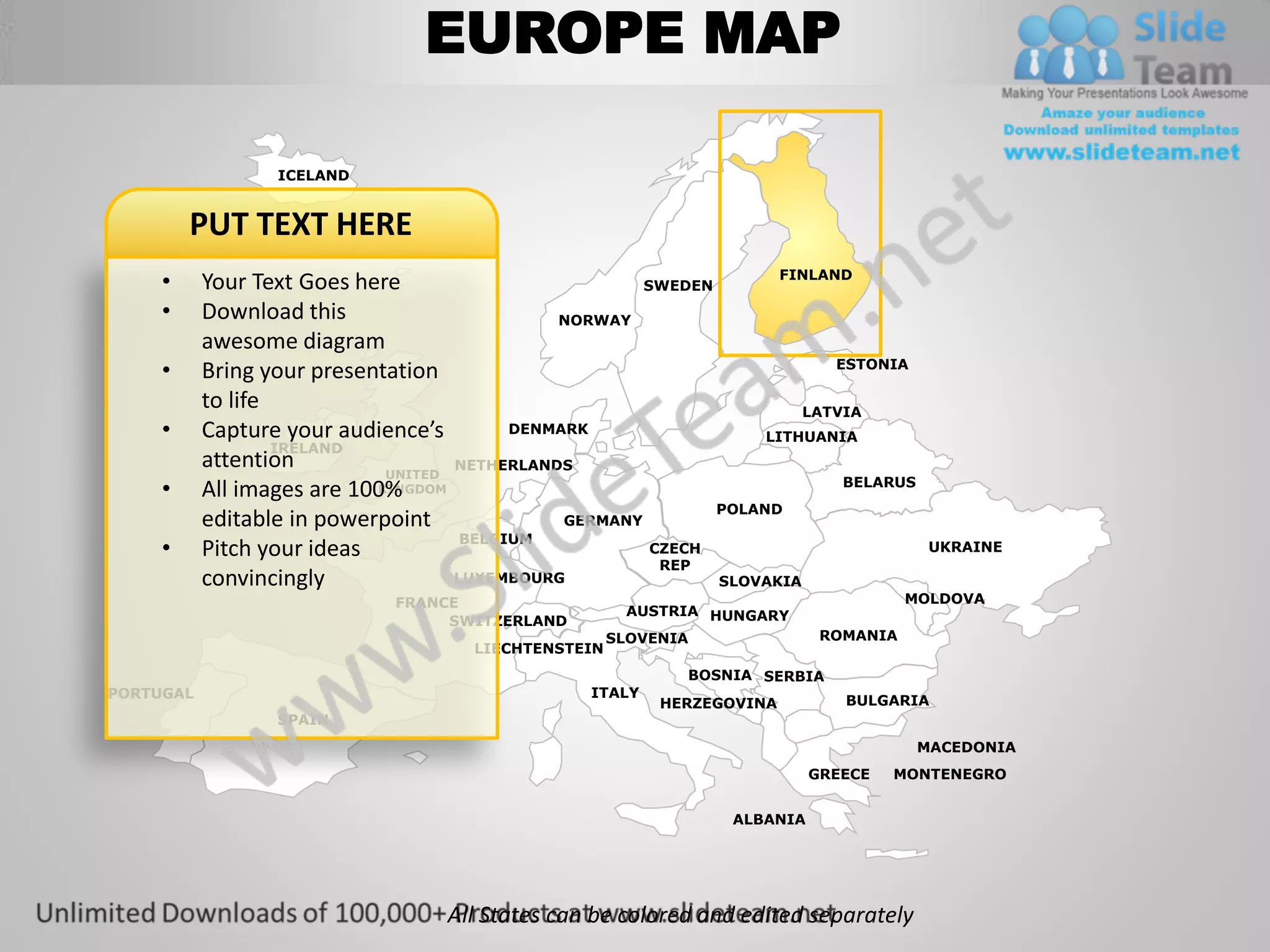 Europe powerpoint editable continent map with countries templates ...