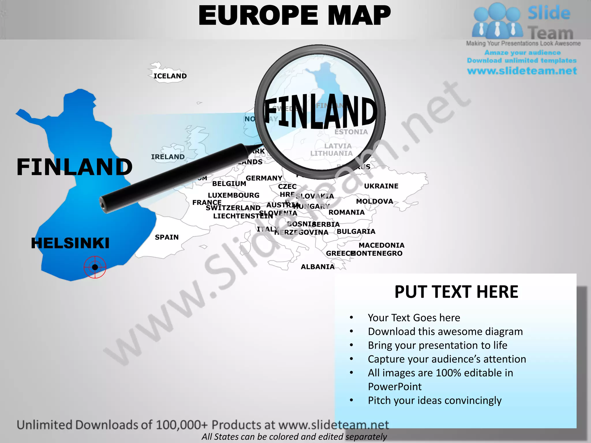 Europe powerpoint editable continent map with countries templates ...