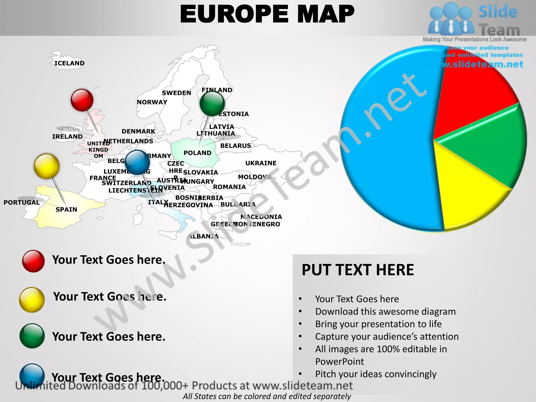 Europe powerpoint editable continent map with countries templates ...
