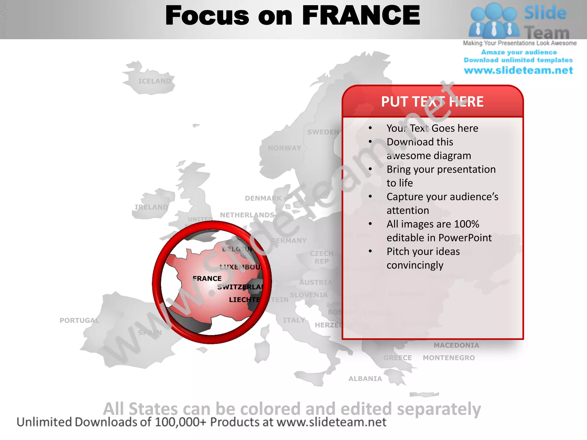 Europe powerpoint editable continent map with countries templates ...