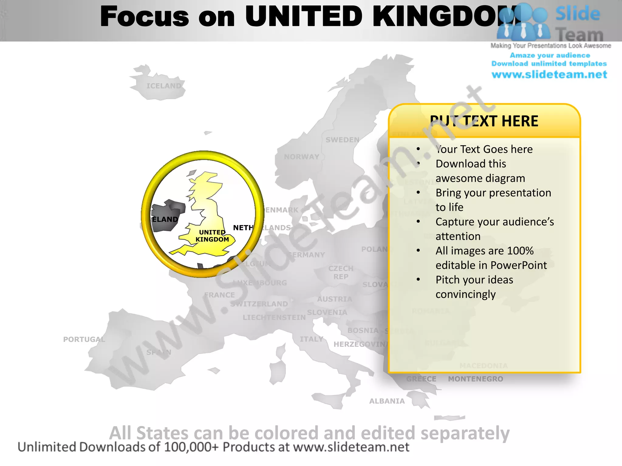 Europe powerpoint editable continent map with countries templates ...