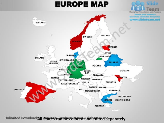 Europe powerpoint editable continent map with countries templates ...