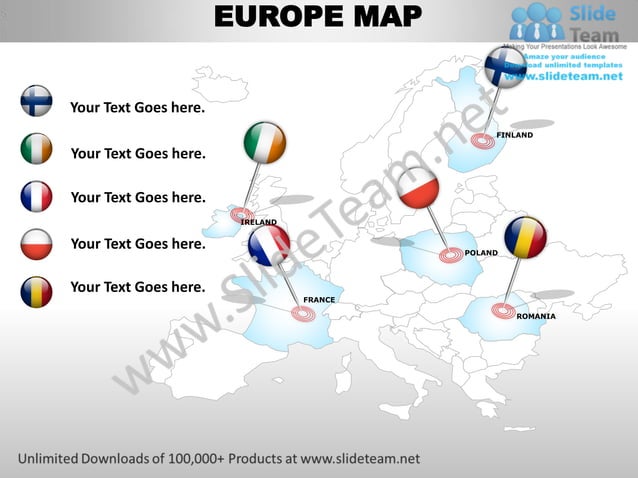 Europe powerpoint editable continent map with countries templates ...