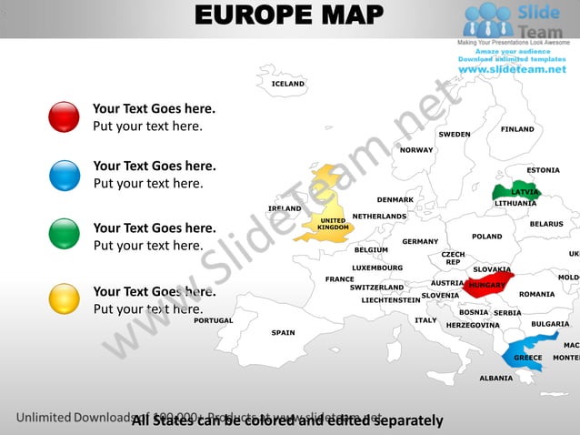 Europe powerpoint editable continent map with countries templates ...