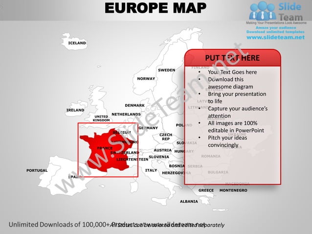 Europe powerpoint editable continent map with countries templates ...