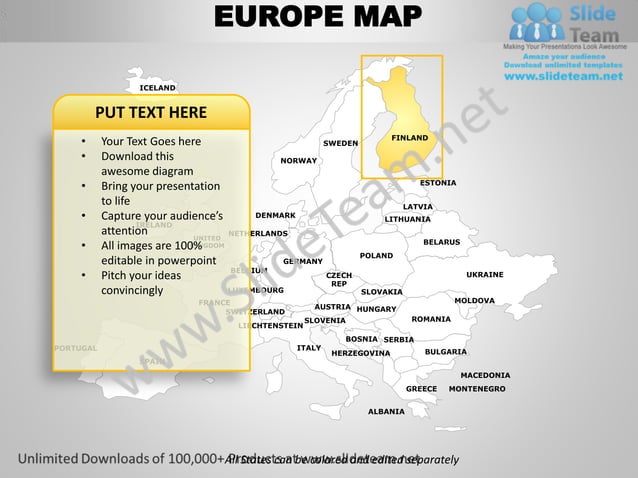 Europe powerpoint editable continent map with countries templates ...