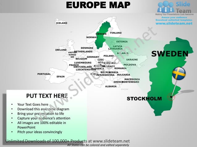 Europe powerpoint editable continent map with countries templates ...