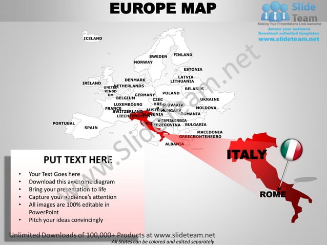 Europe powerpoint editable continent map with countries templates ...