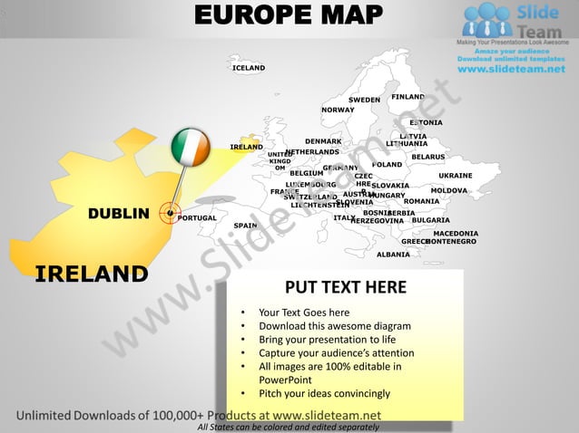 Europe powerpoint editable continent map with countries templates ...