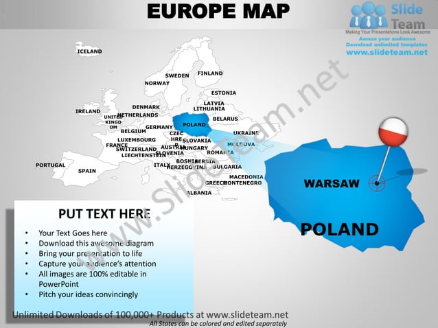 Europe powerpoint editable continent map with countries templates ...