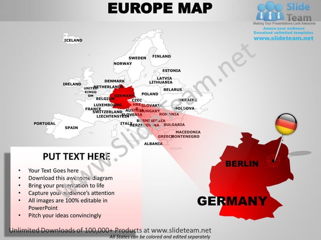 Europe powerpoint editable continent map with countries templates ...