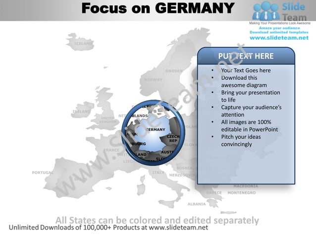 Europe powerpoint editable continent map with countries templates ...
