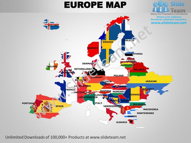 Europe powerpoint editable continent map with countries templates ...