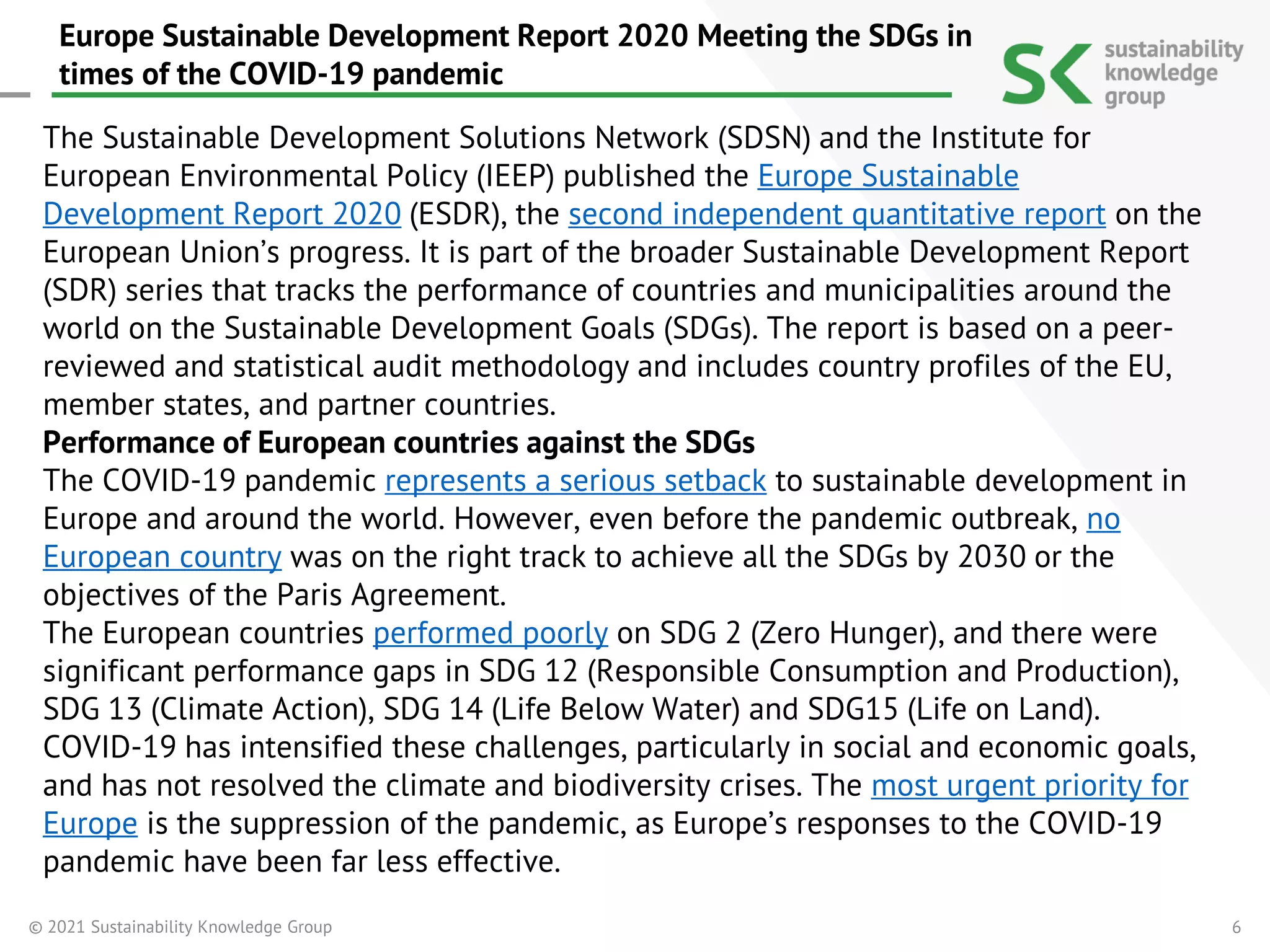 Europe Sustainable Development Report 2020 Meeting the Sustainable ...