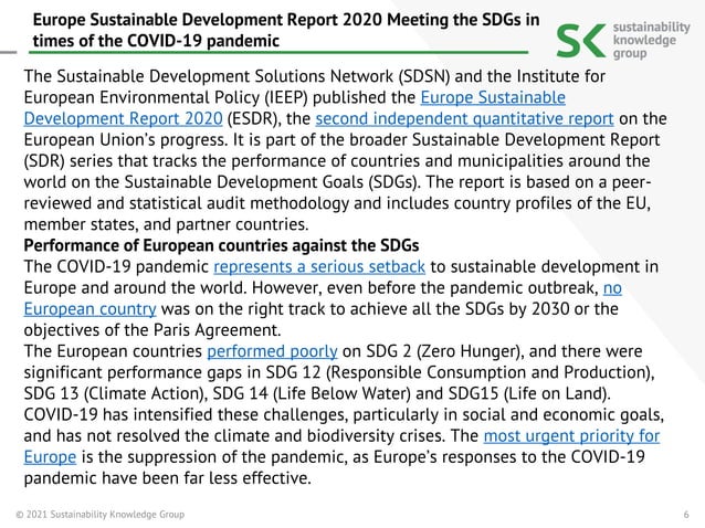 Europe Sustainable Development Report 2020 Meeting the Sustainable ...