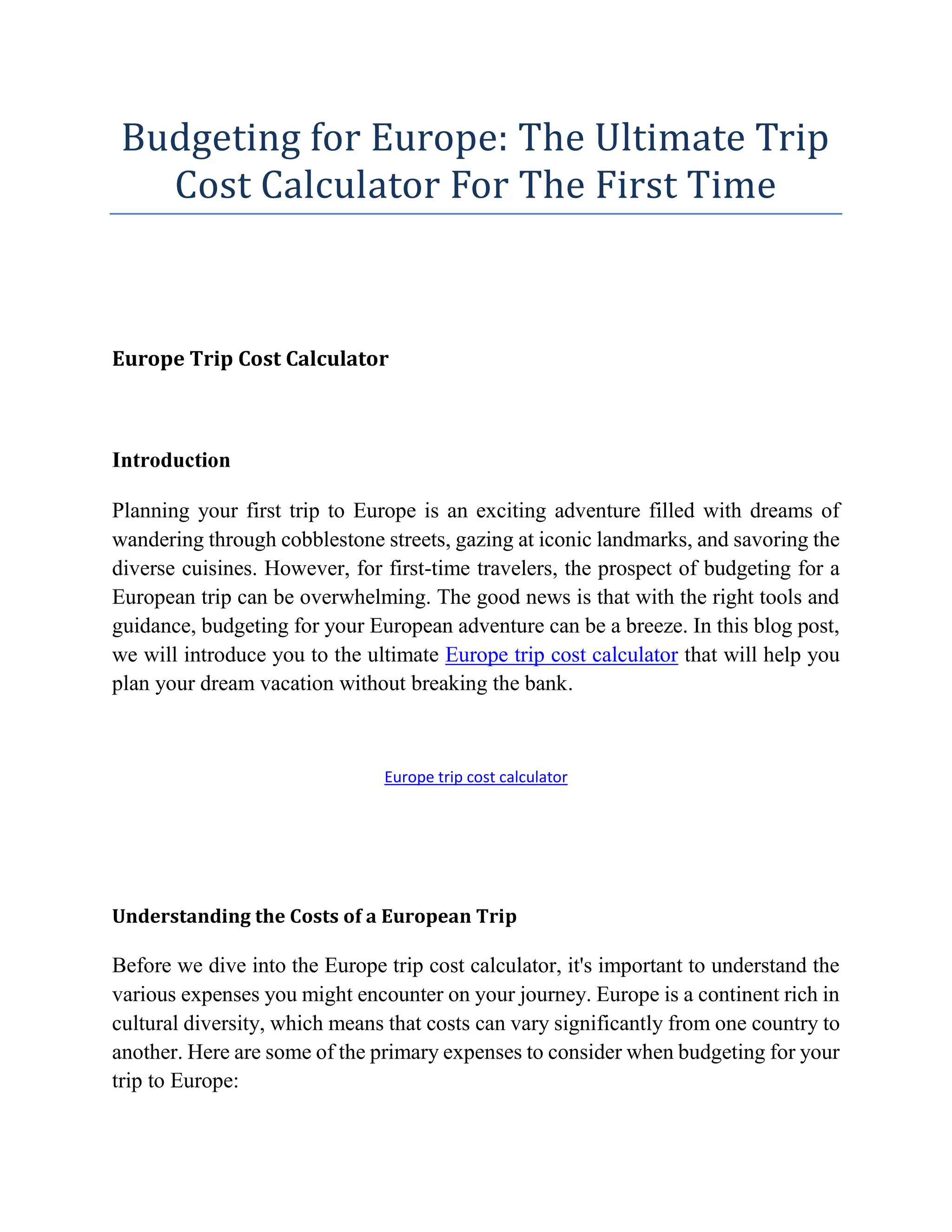 Budgeting for Europe: The Ultimate Trip Cost Calculator For The First Time".pdf