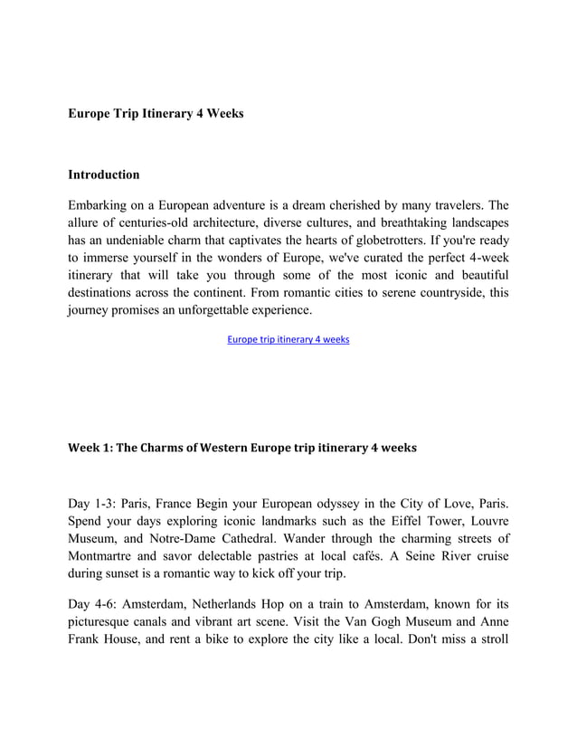 Beautiful and Ultimate 4-Week Europe Trip Itinerary: Exploring the Best ...