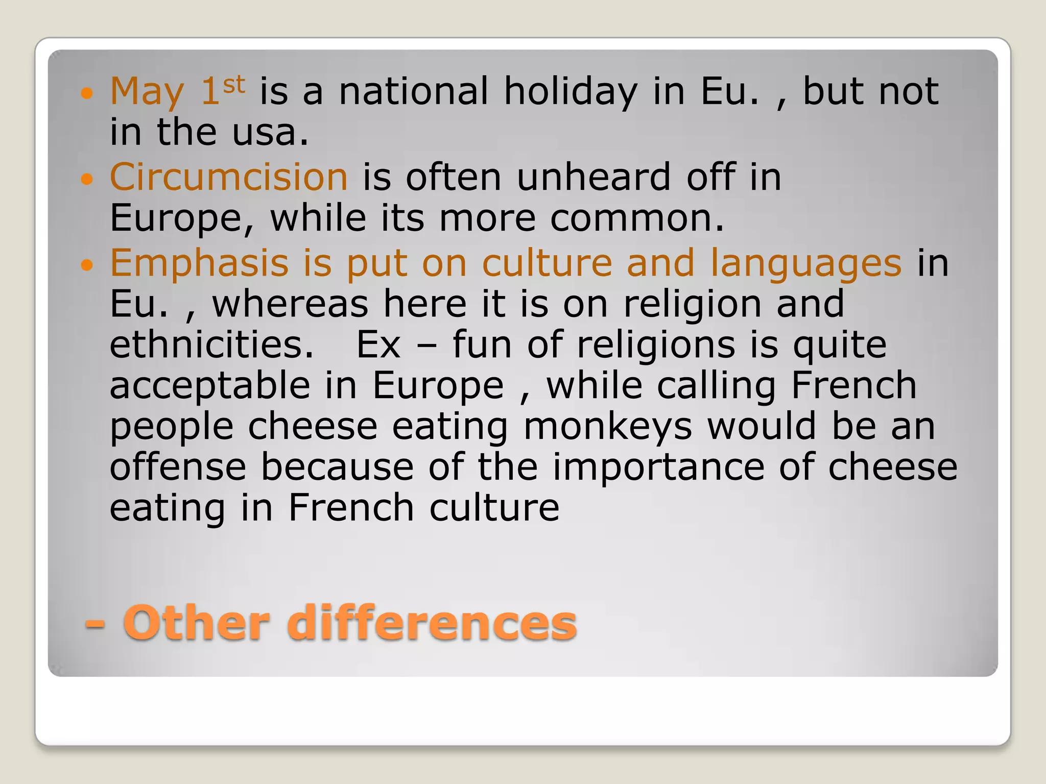 cultural differences between europe and usa | PPTX