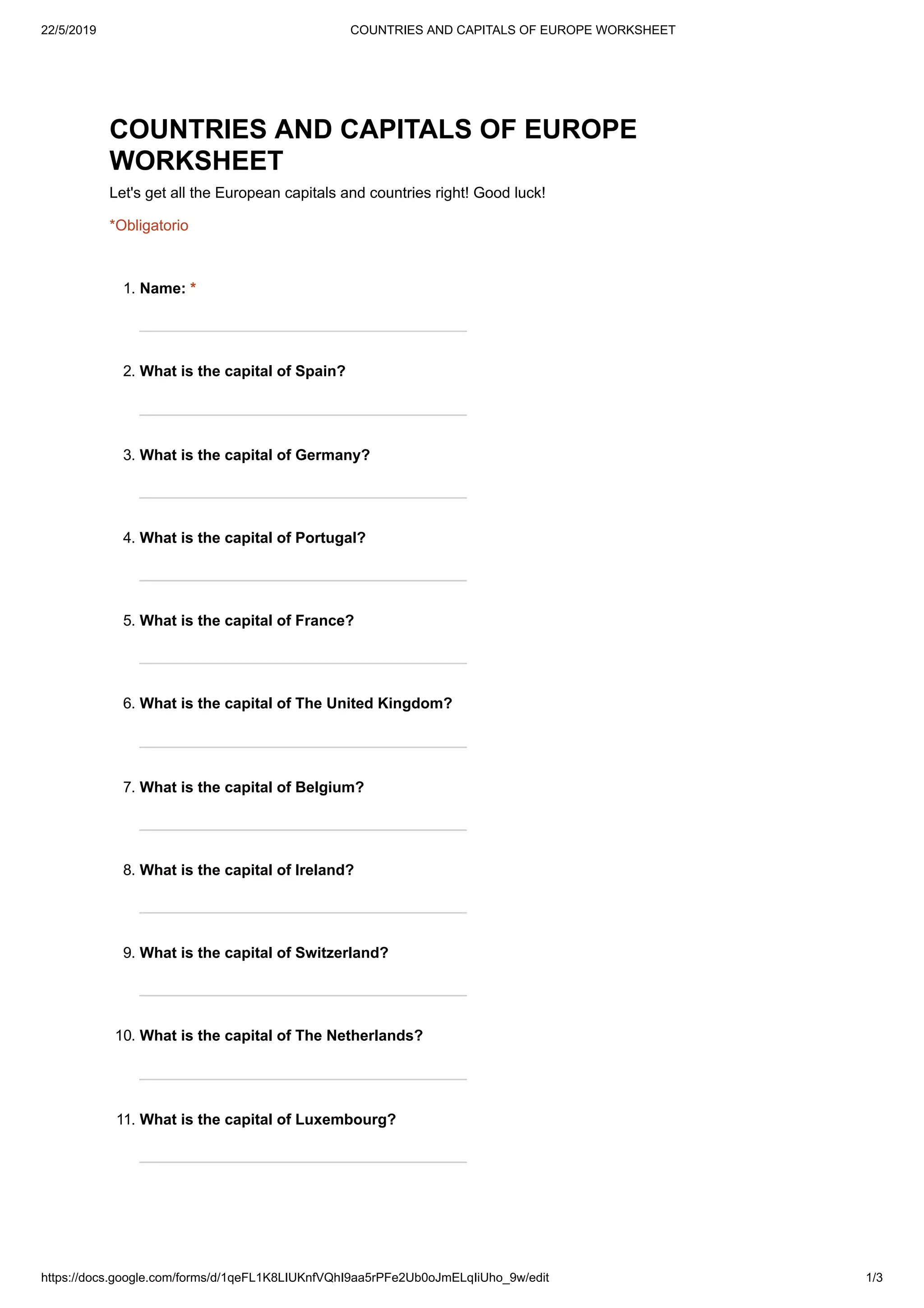 Europe worksheet | PDF