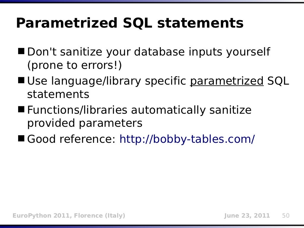 Parametrized SQL statements Don't