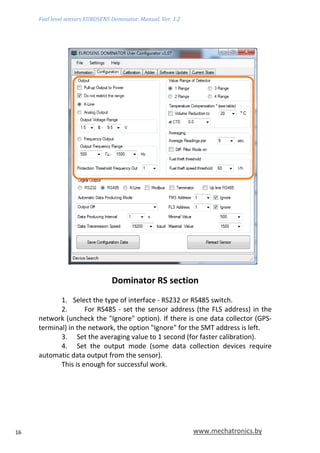 Fuel level sensor Eurosens Dominator installation | PDF