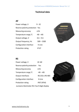 Fuel level sensor Eurosens Dominator installation | PDF