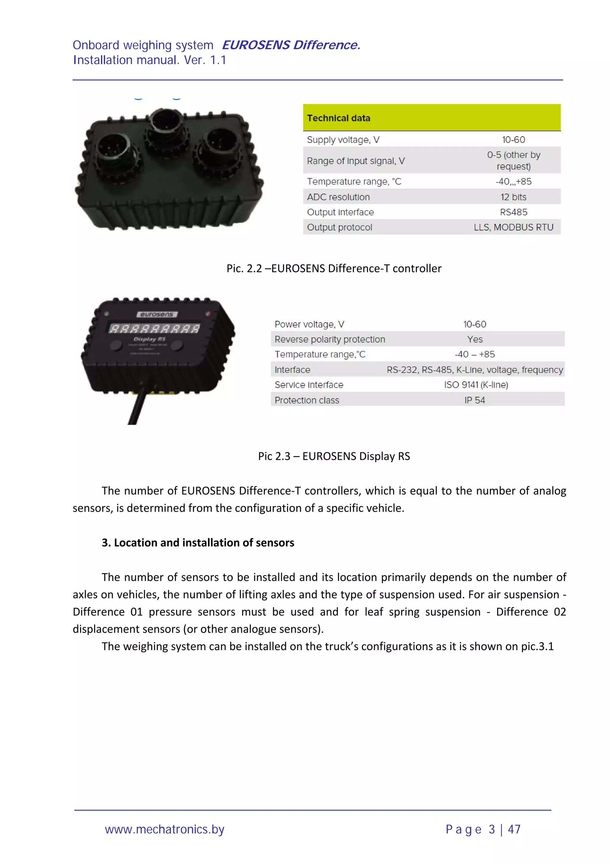Onboard weighing system installation manual - Eurosens Difference | PDF