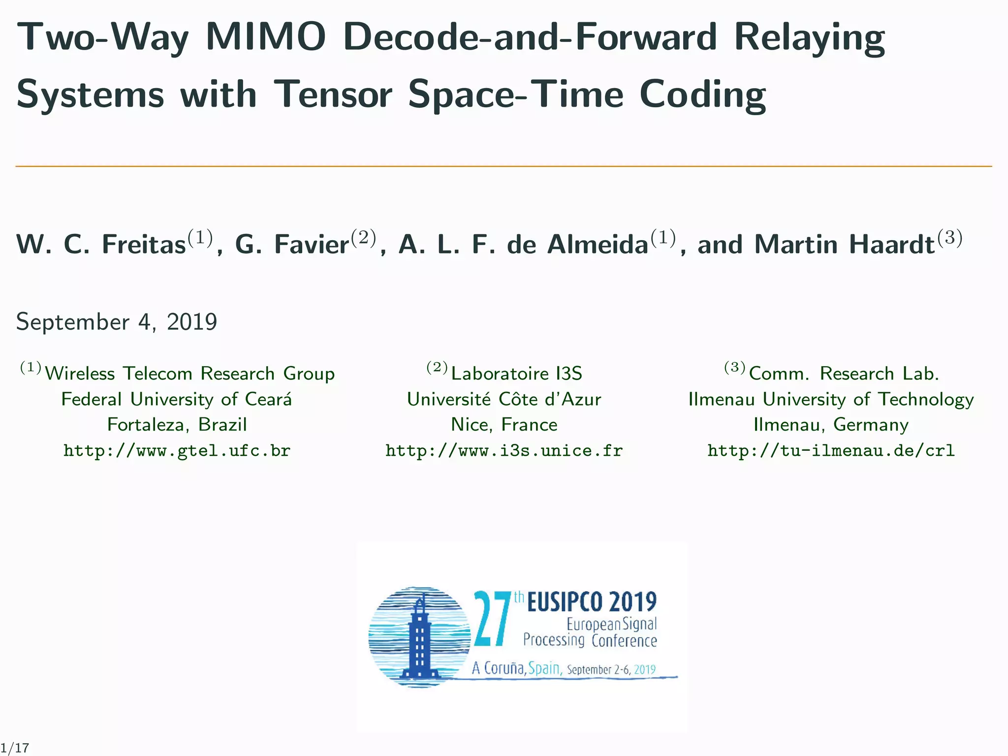 Two-Way MIMO Decode-and-Forward Relaying Systems with Tensor Space-Time Coding | PPT