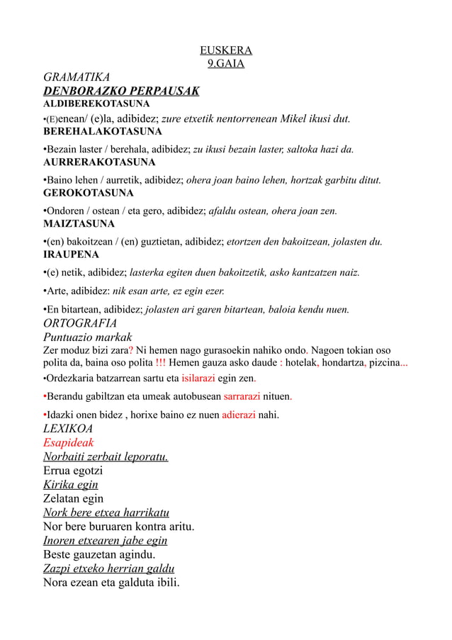 Euskara 9 10 gaiak | PDF