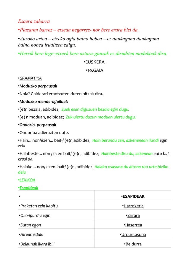 Euskara 9 10 gaiak | PDF