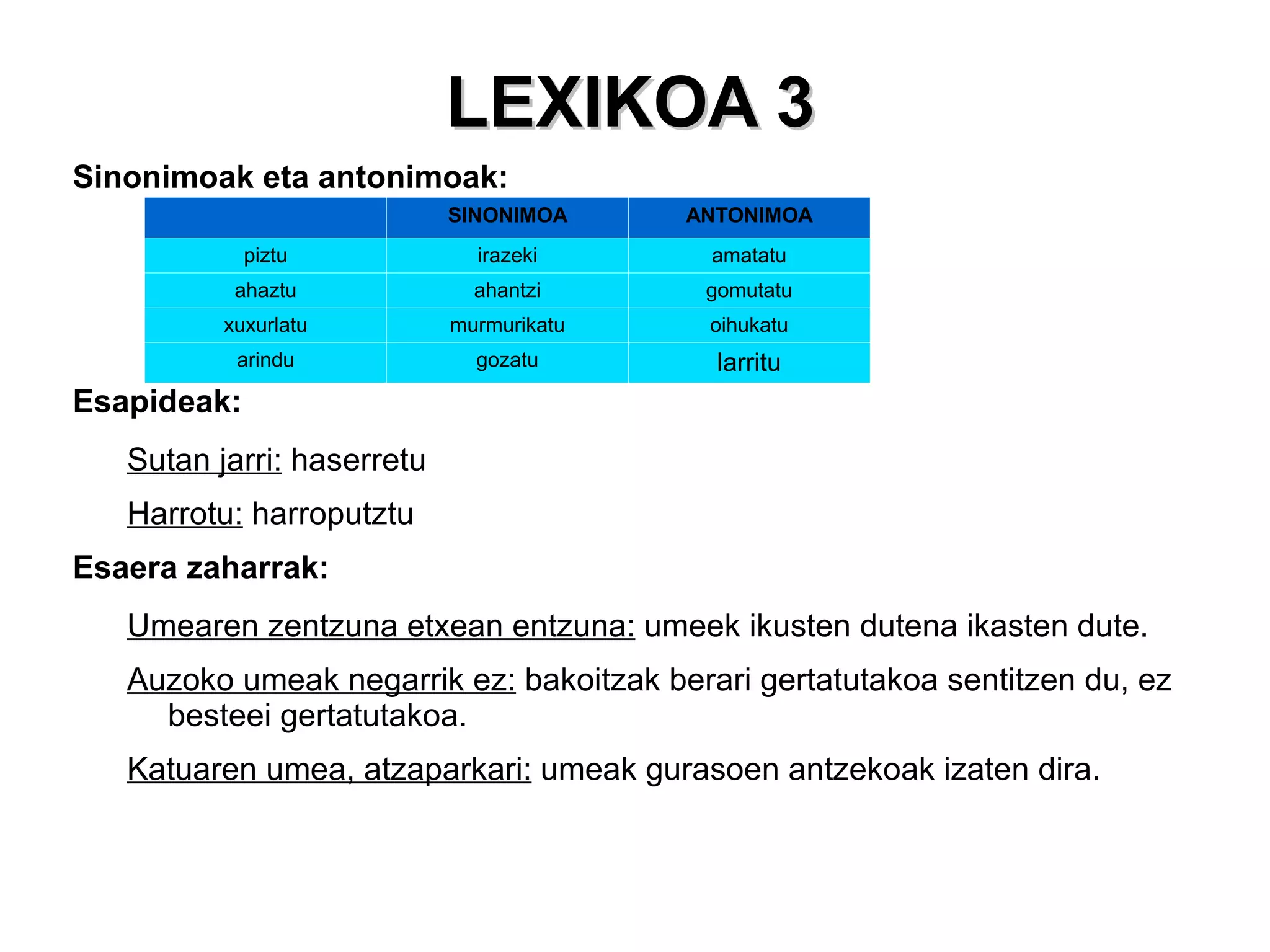 Euskara laburpena 3 4 | PPT