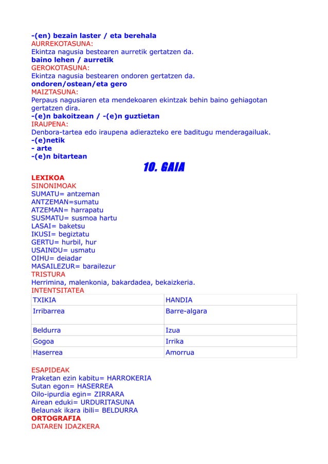 Euskera laburpena 9 10 gaiak | PDF