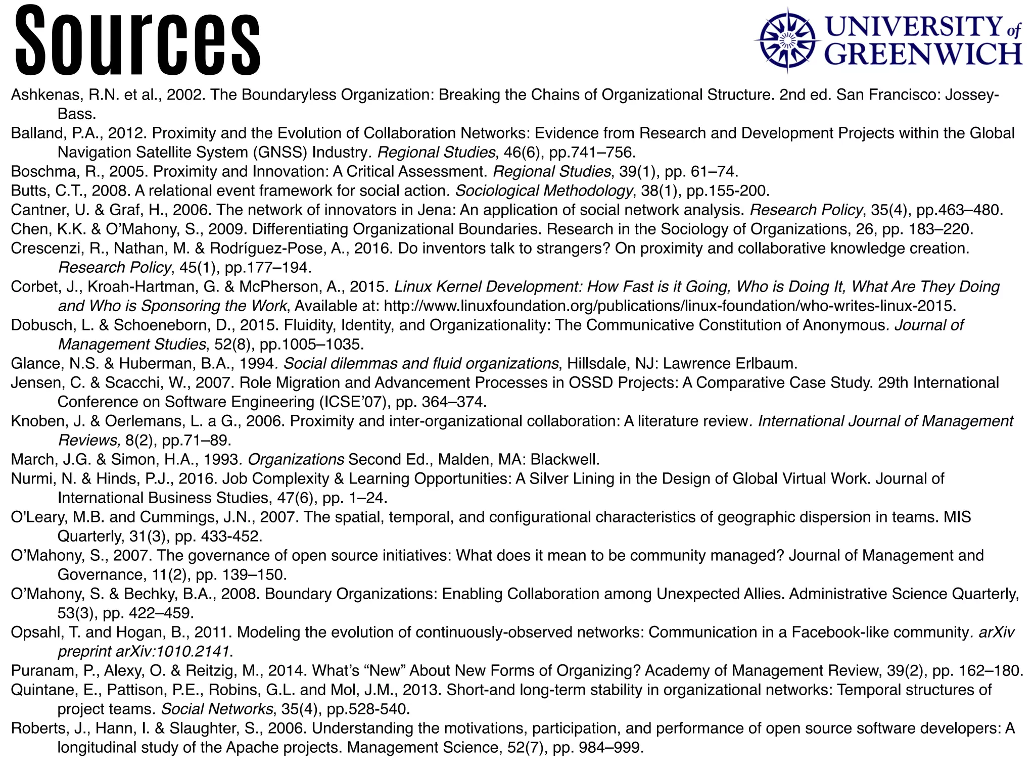 Understanding Collaboration in Fluid Organizations, a Proximity ...