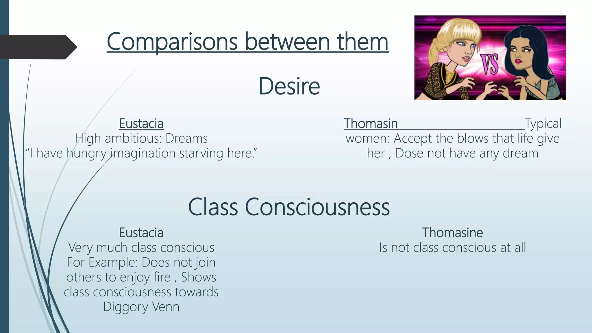 Differences between Eustacia Vye and Thomasin Yeobright; The Return of ...