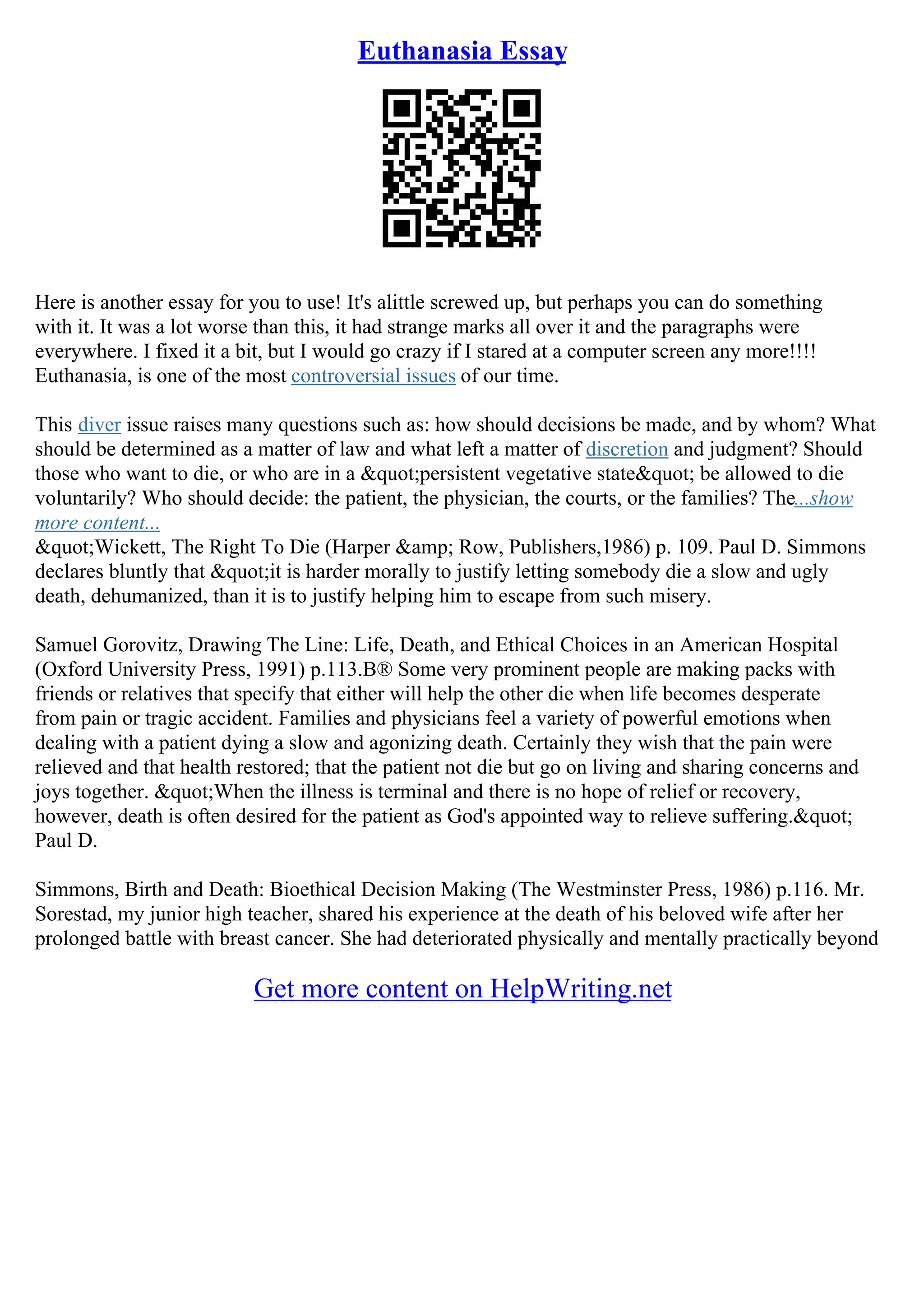 Euthanasia Conclusion Essay | PDF