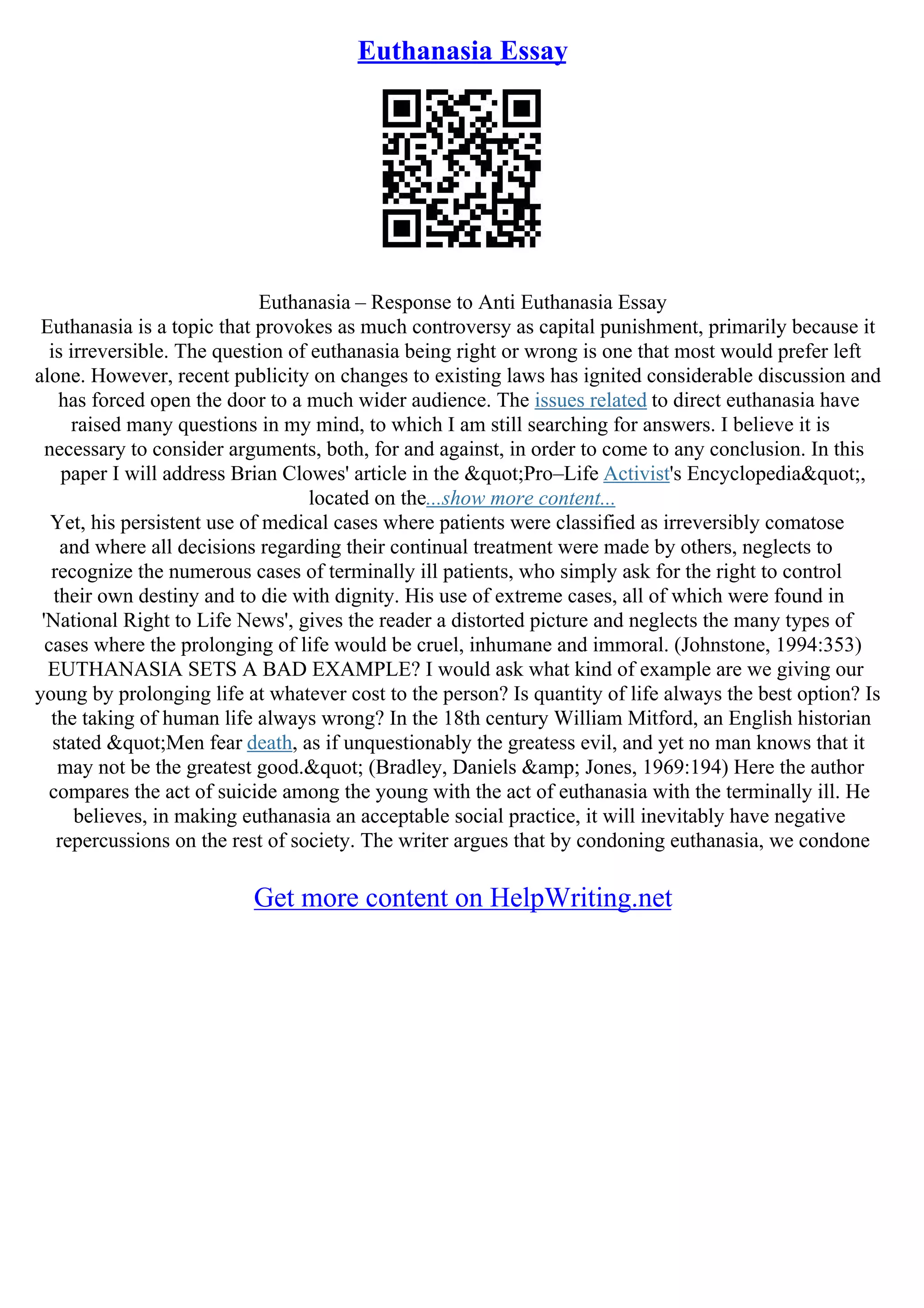 Euthanasia Conclusion Essay | PDF