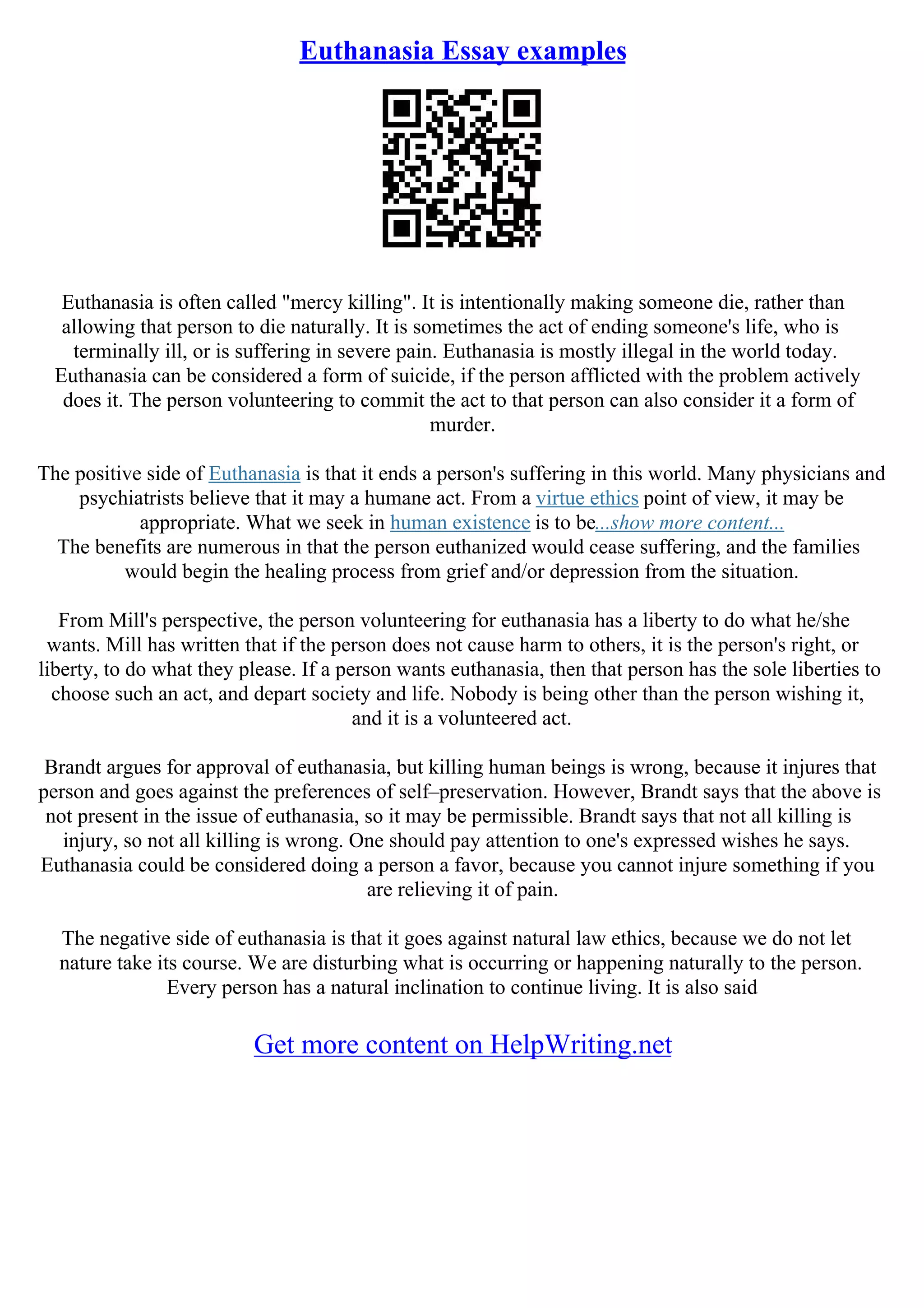 Euthanasia Conclusion Essay | PDF